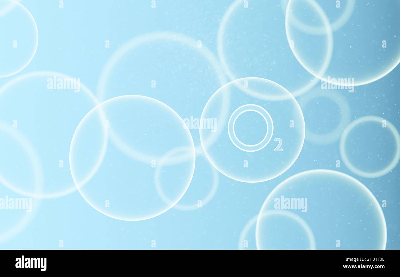 Oxygen gas with a blue background, 3d rendering. Computer digital ...