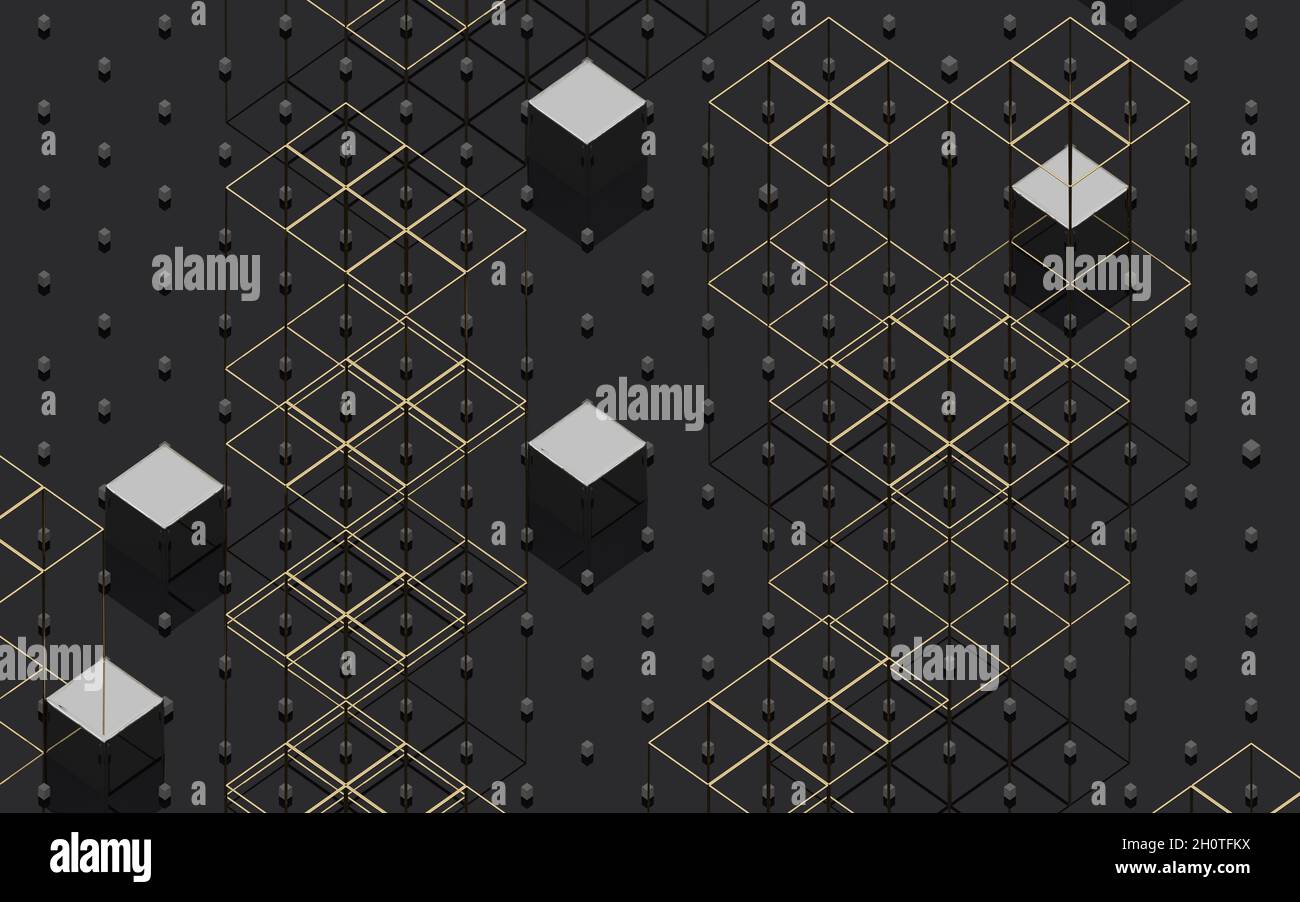 Cubes and abstract geometries, 3d rendering. Computer digital drawing ...