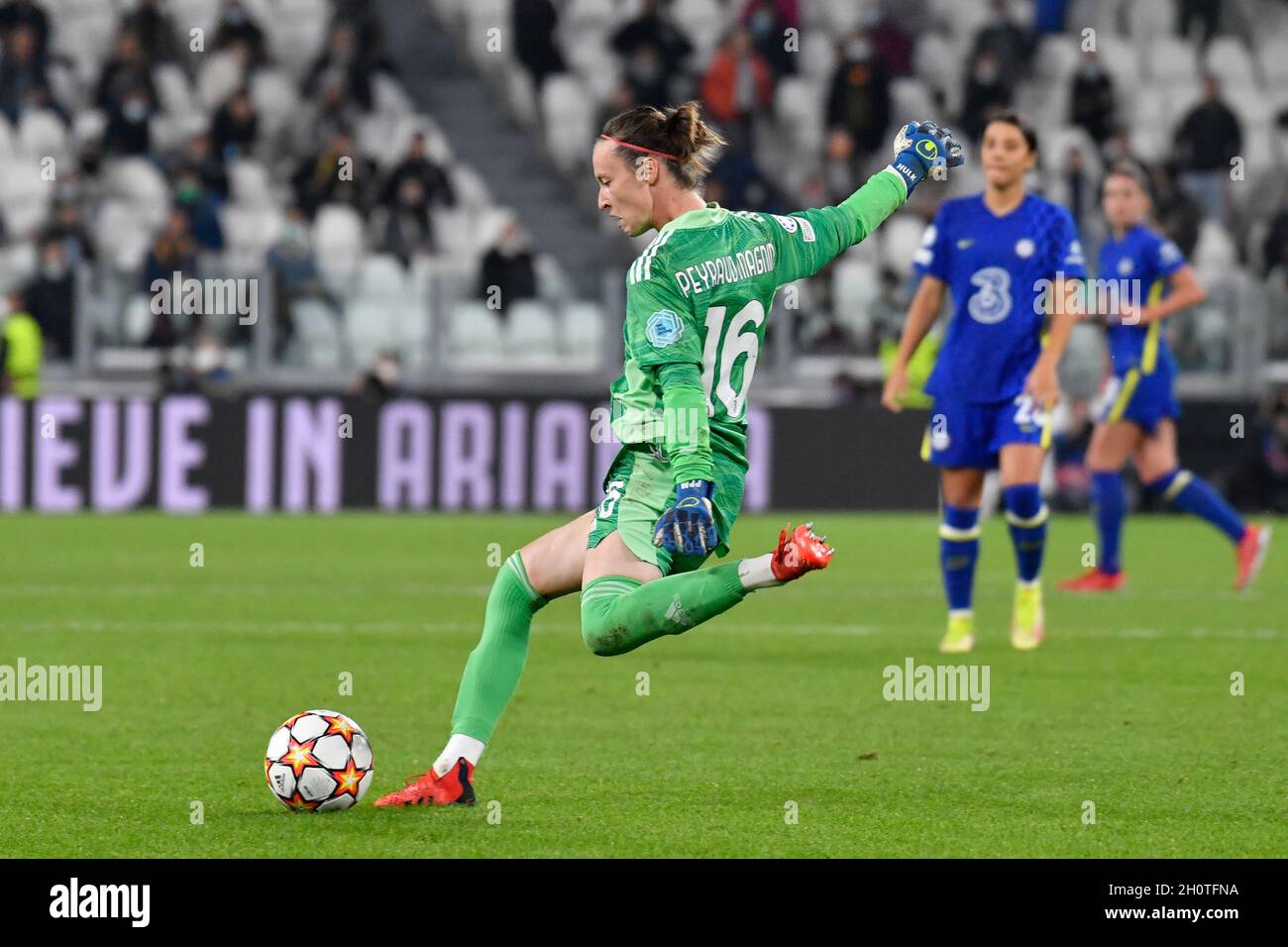 Turin, Italy. 13th Oct, 2021. Goalkeeper Pauline Peyraud-Magnin (16) of ...