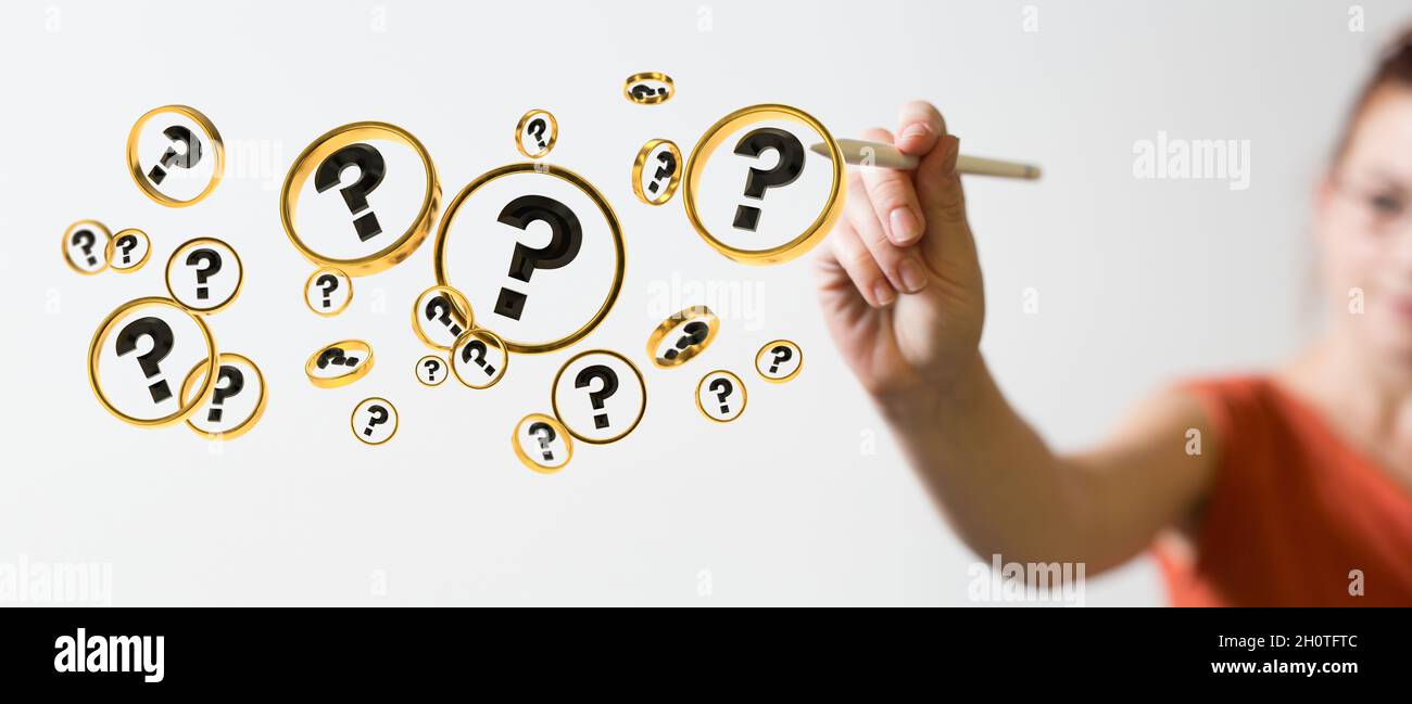 3D rendering of a Businessman solving a problem with digital question ...