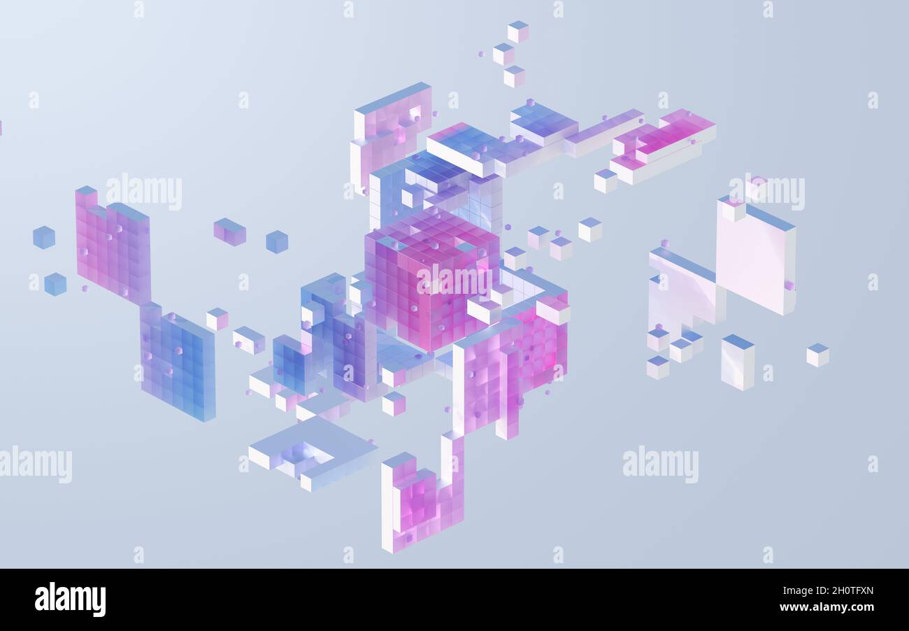 Translucent gradients cubes and materials, 3d rendering. Computer ...