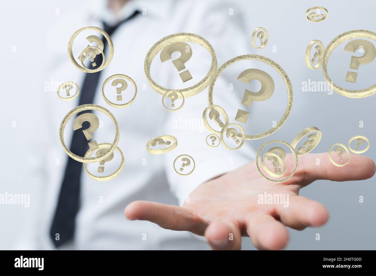 3D rendering of a Businessman solving a problem with digital question marks Stock Photo - Alamy