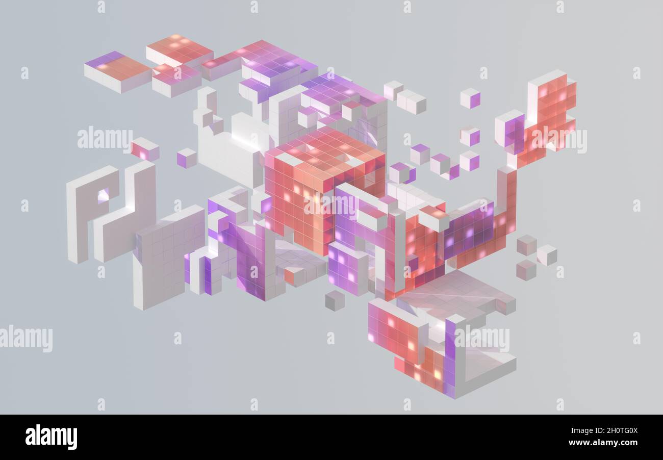 Translucent gradients cubes and materials, 3d rendering. Computer ...