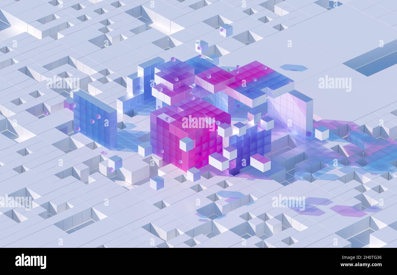 Translucent gradients cubes and materials, 3d rendering. Computer ...