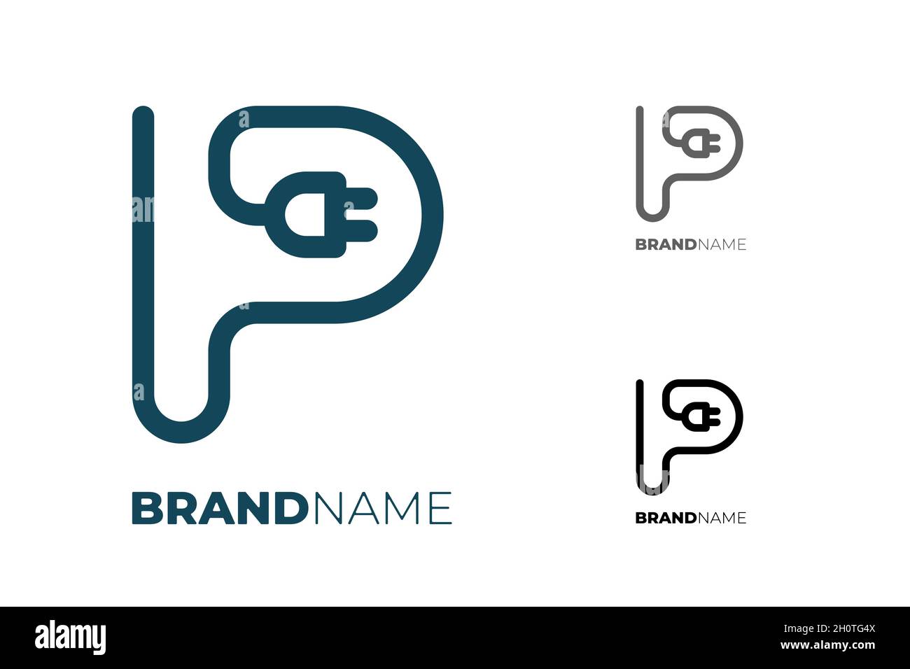 Initial letter P with electrical plug for technology business identity ...