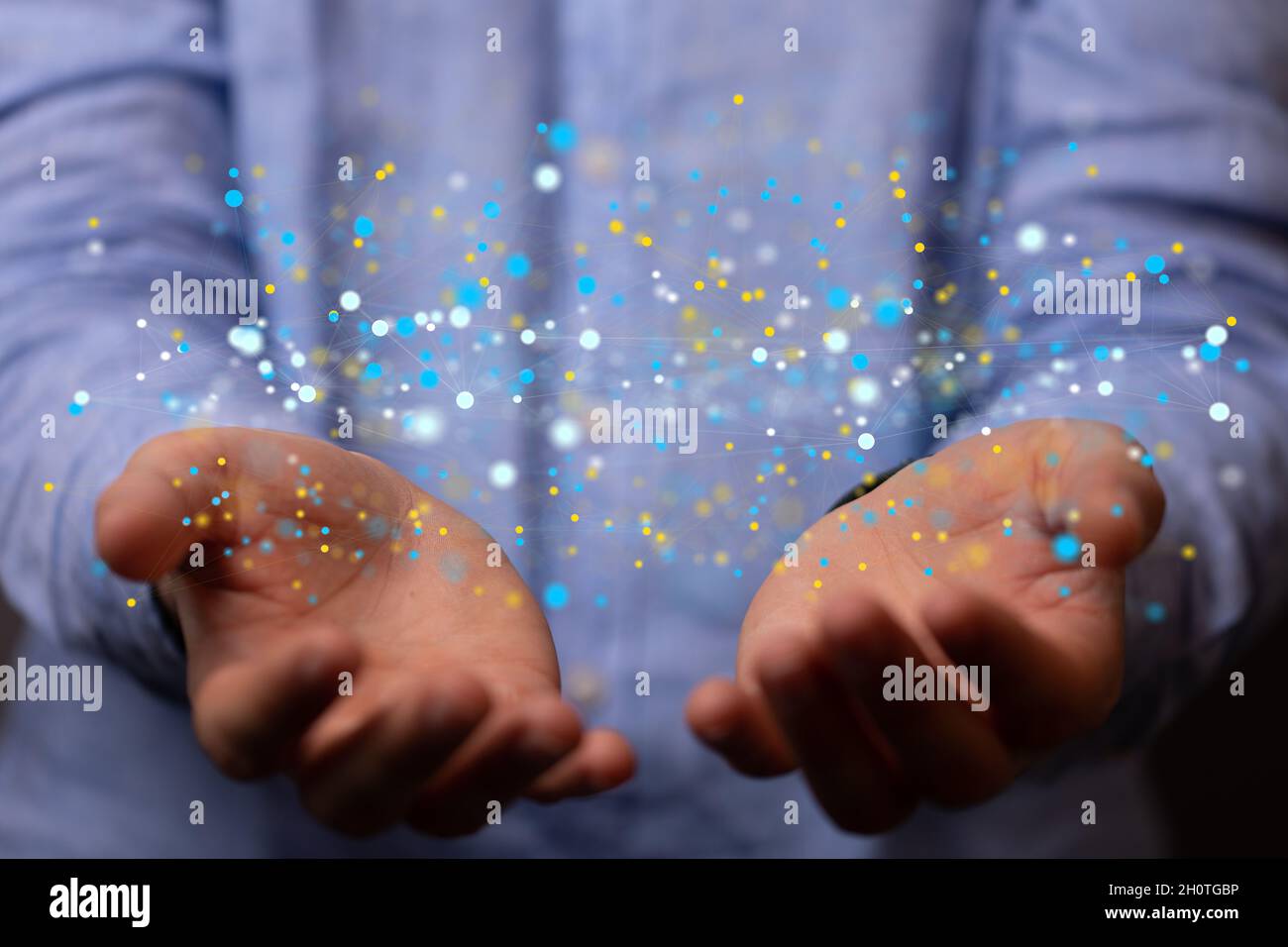 3D rendering of conference digital network and data concept floating on ...