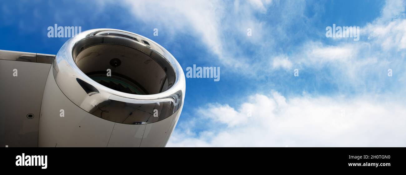 The turbine engine of the modern business jet aircraft, rotor close-up ...