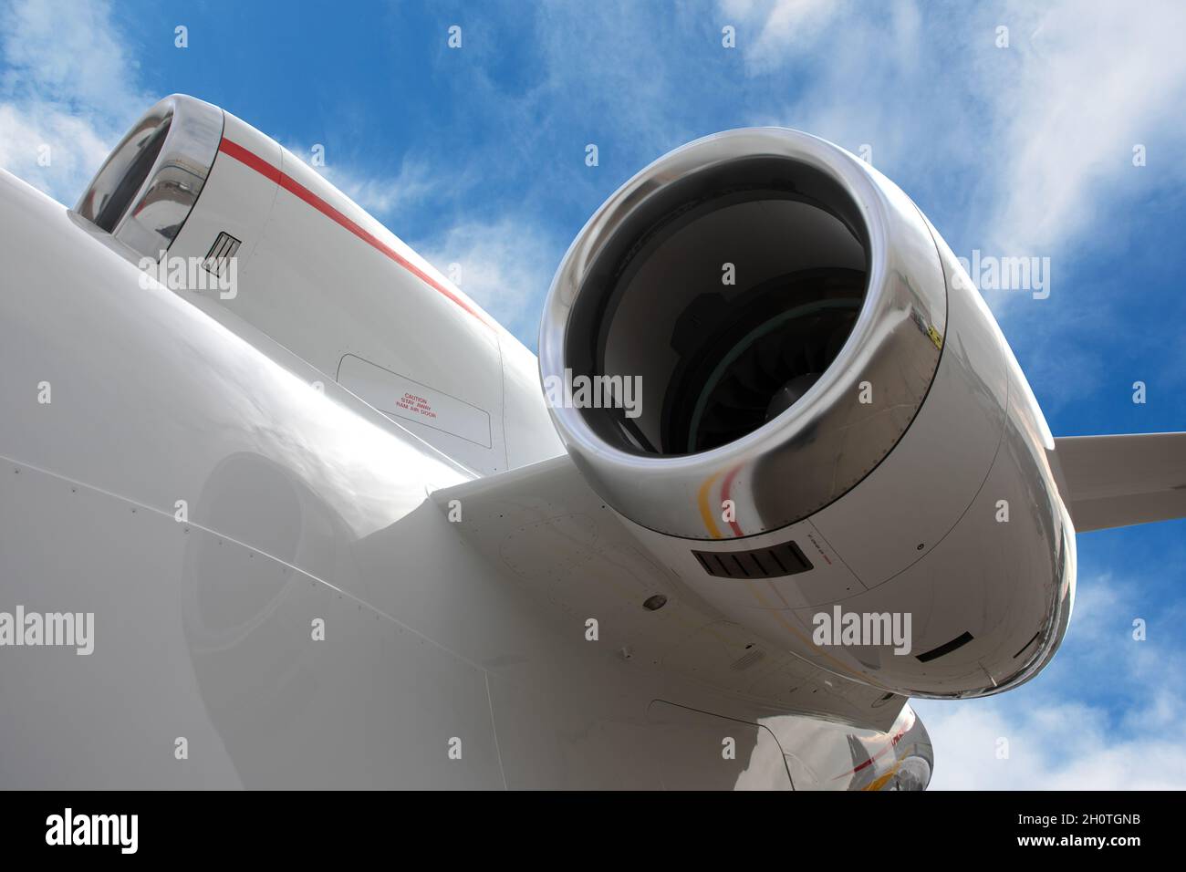 The turbine engine of the modern business jet aircraft, rotor close-up ...