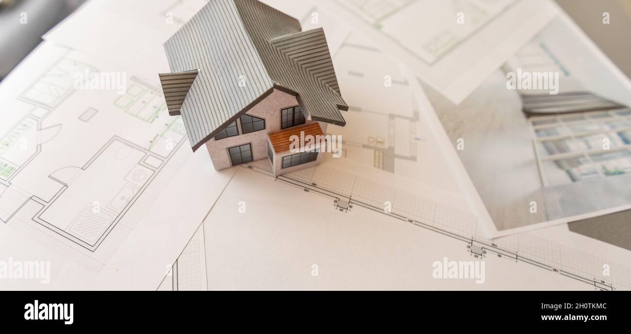 house in construction - project, house layout Stock Photo - Alamy