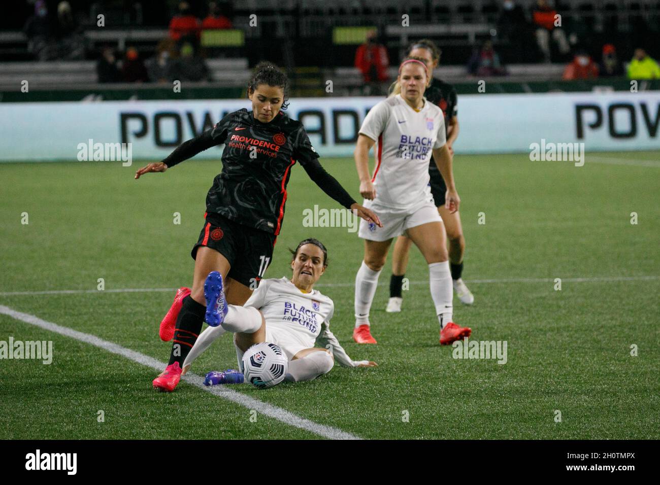 Rocky Rodriguez (11) struggles to keep the ball in bounds. The Portland ...