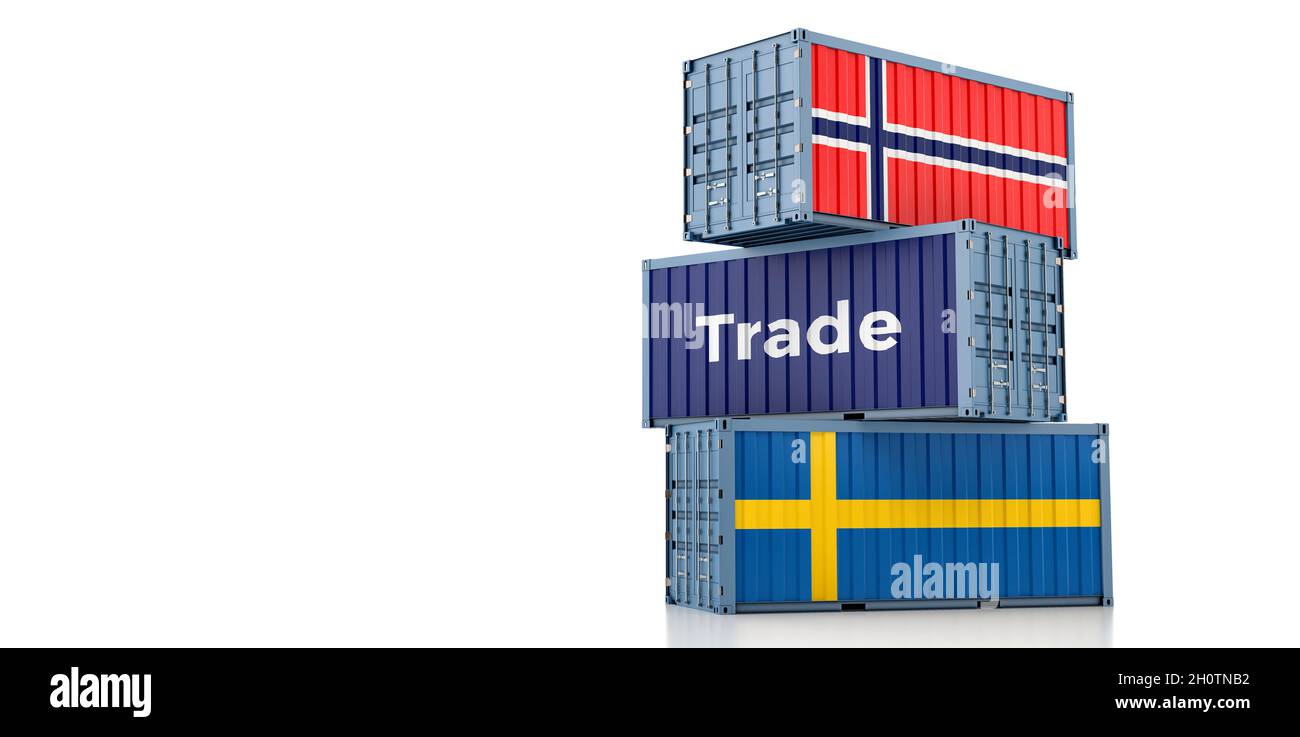 Shipping containers with Norway and Sweden flag. 3D Rendering Stock ...