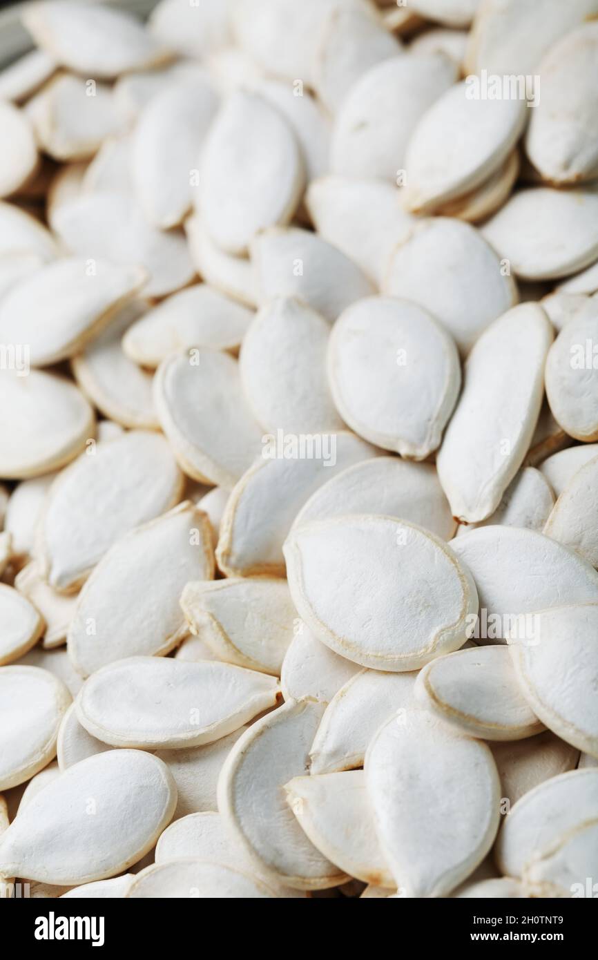 Pumpkin seeds in a shell as a textural background. full screen super ...