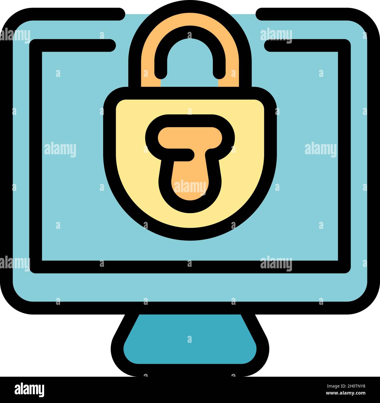 Computer lock icon. Outline computer lock vector icon color flat ...
