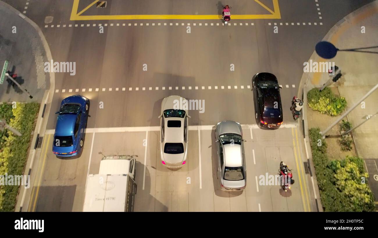 Aerial View of Traffic on a Highway. Shot. Top view from a drone of ...