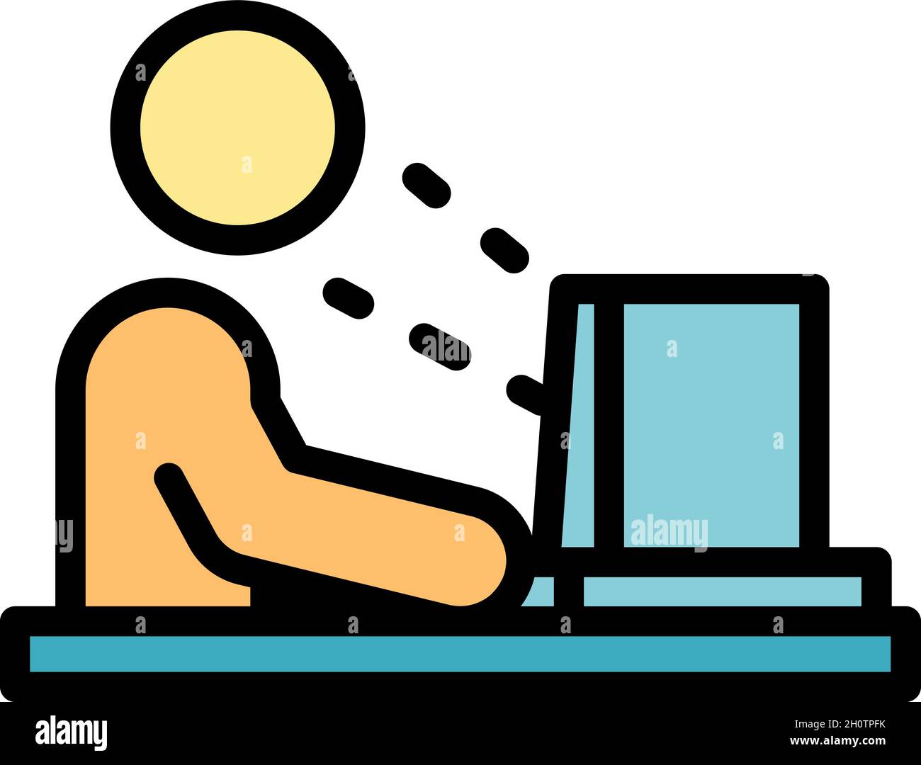 Working computer icon. Outline working computer vector icon color flat ...