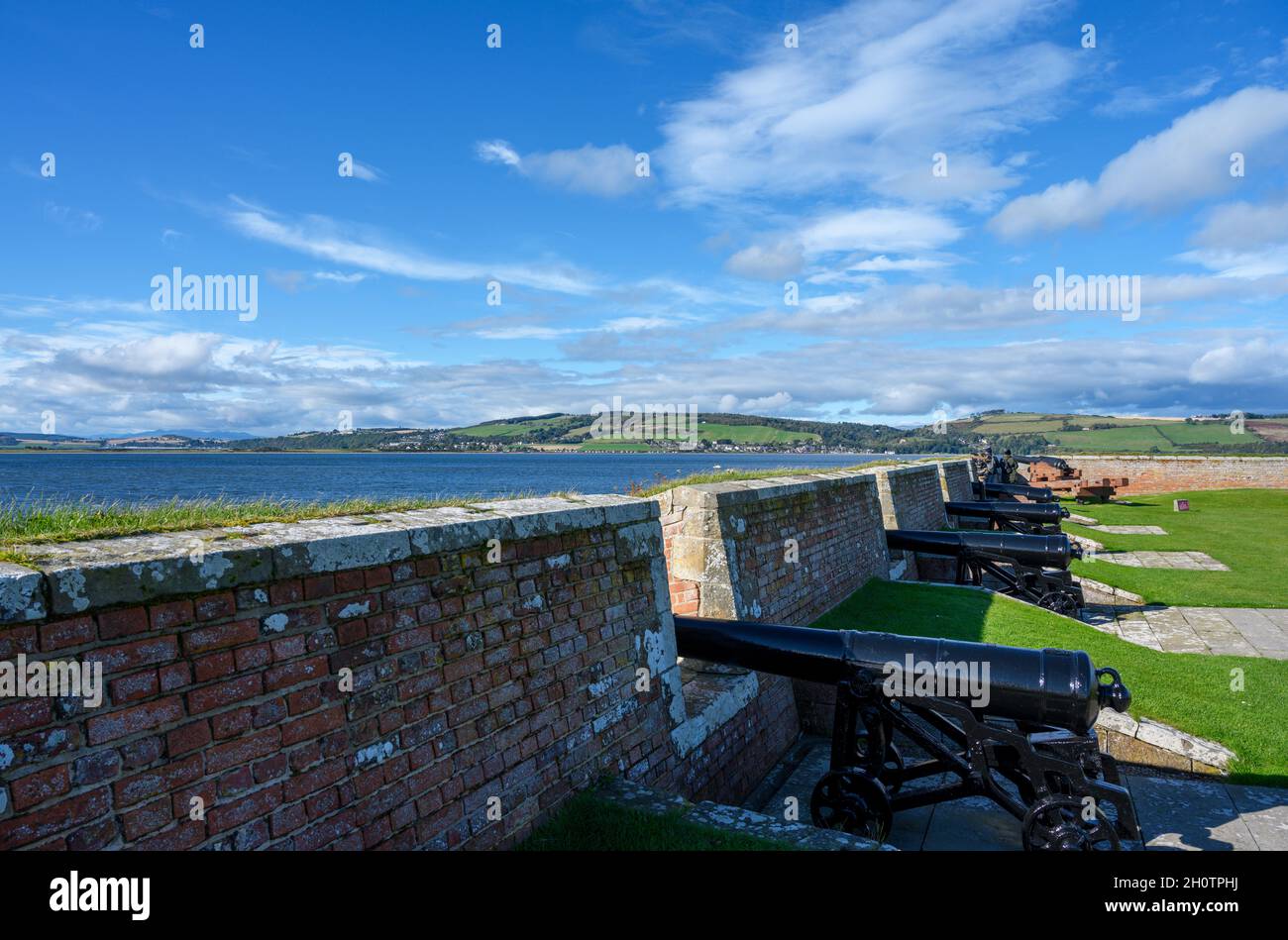 Guns on the battlements at Fort George looking over the Moray Firth ...