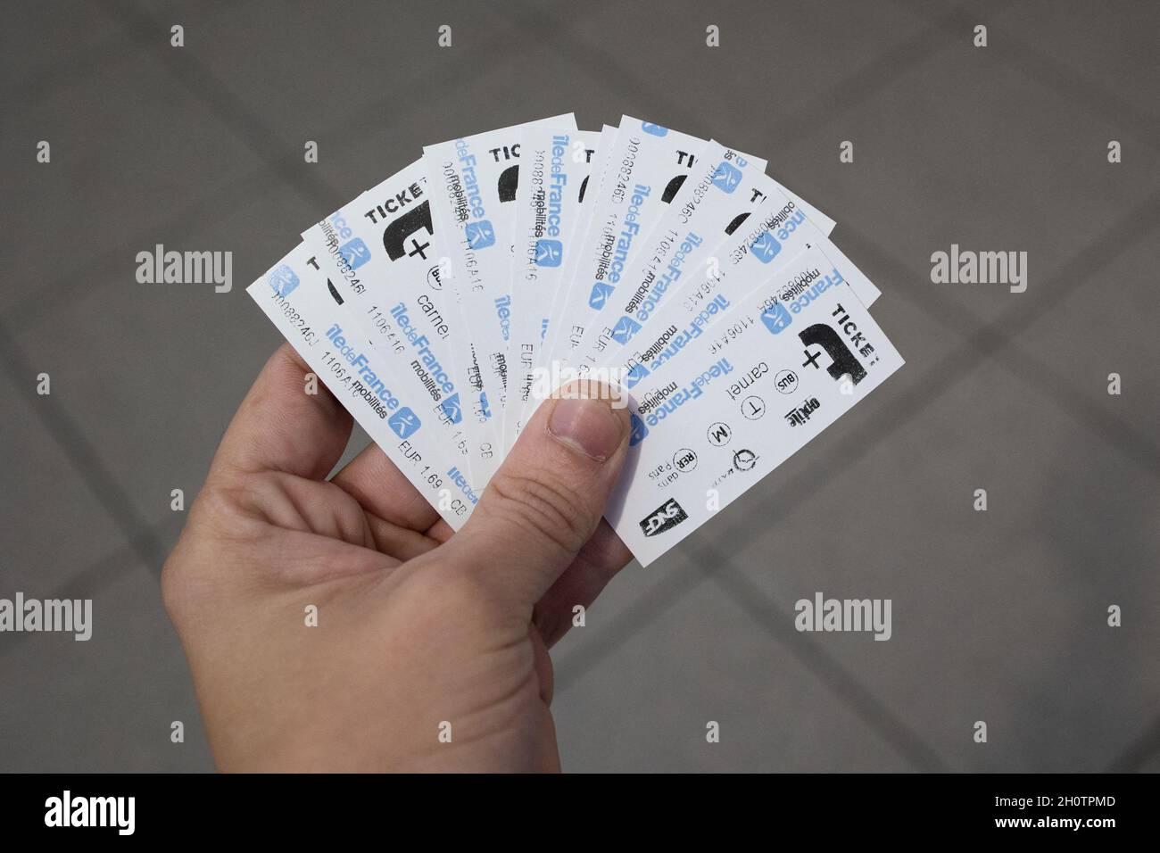 Illustration of metro tickets, in Paris, France on October 14, 2021. As ...