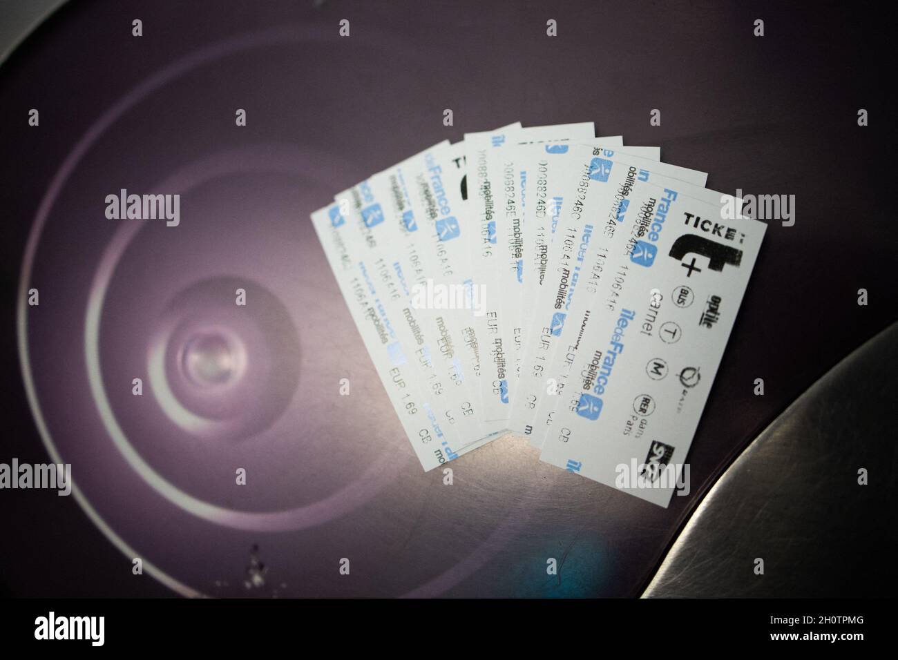 Illustration of metro tickets, in Paris, France on October 14, 2021. As ...