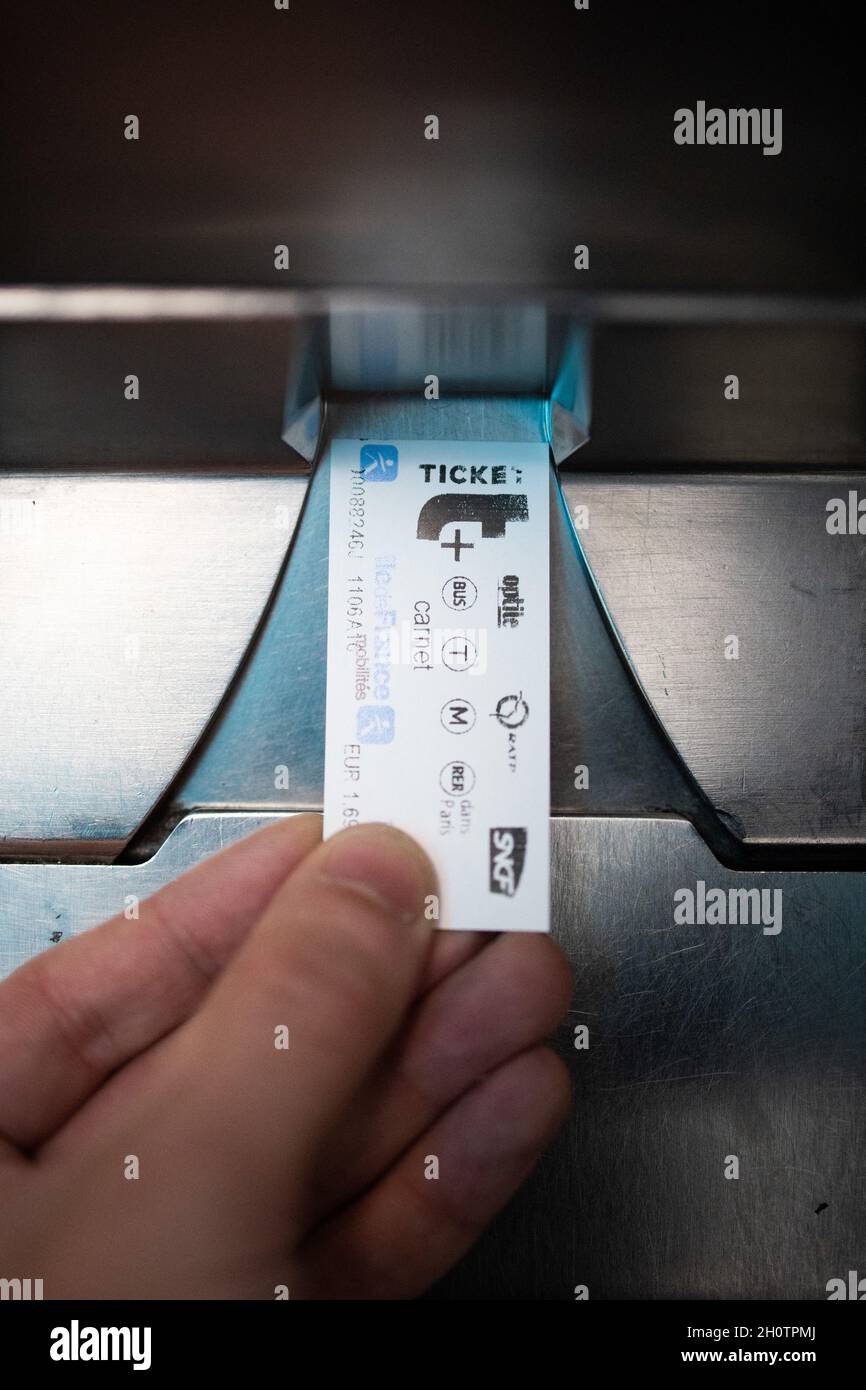 Illustration of metro tickets, in Paris, France on October 14, 2021. As ...