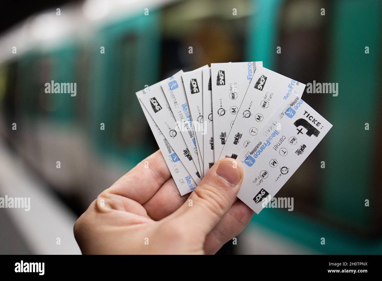 Illustration of metro tickets, in Paris, France on October 14, 2021. As ...
