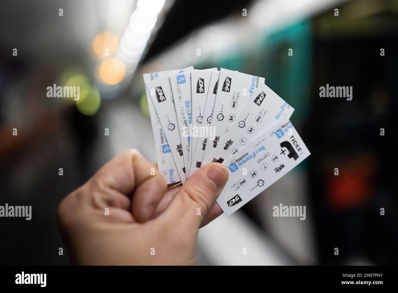 Illustration of metro tickets, in Paris, France on October 14, 2021. As ...
