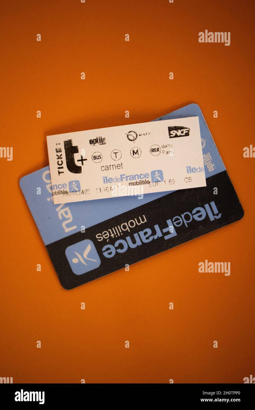 Illustration of metro tickets and a Navigo pass, in Paris, France on ...