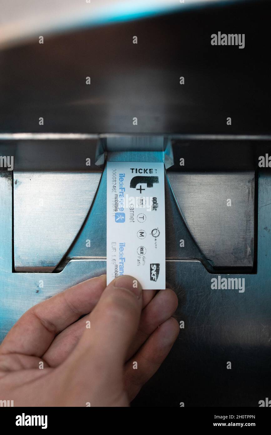 Illustration of metro tickets, in Paris, France on October 14, 2021. As ...