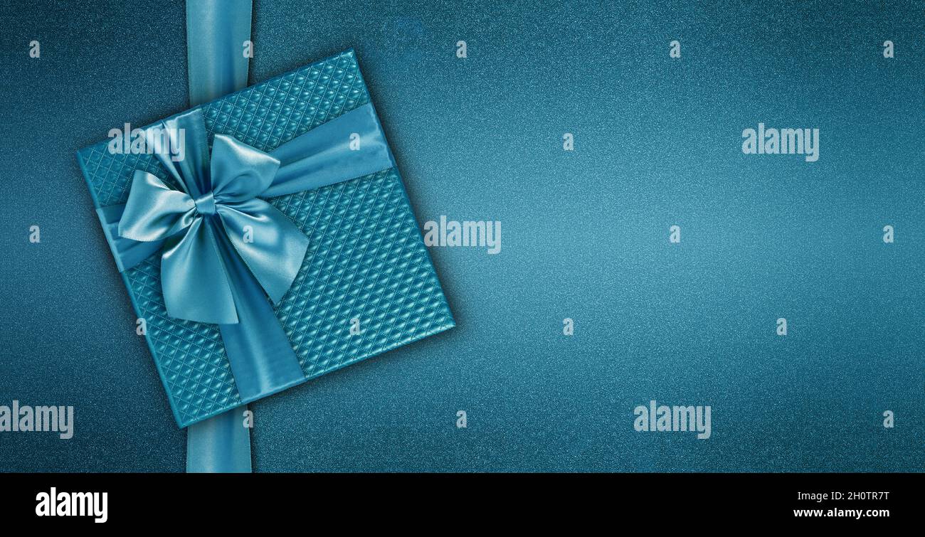 merry christmas gift card with gift blue box with ribbon bow, isolated ...