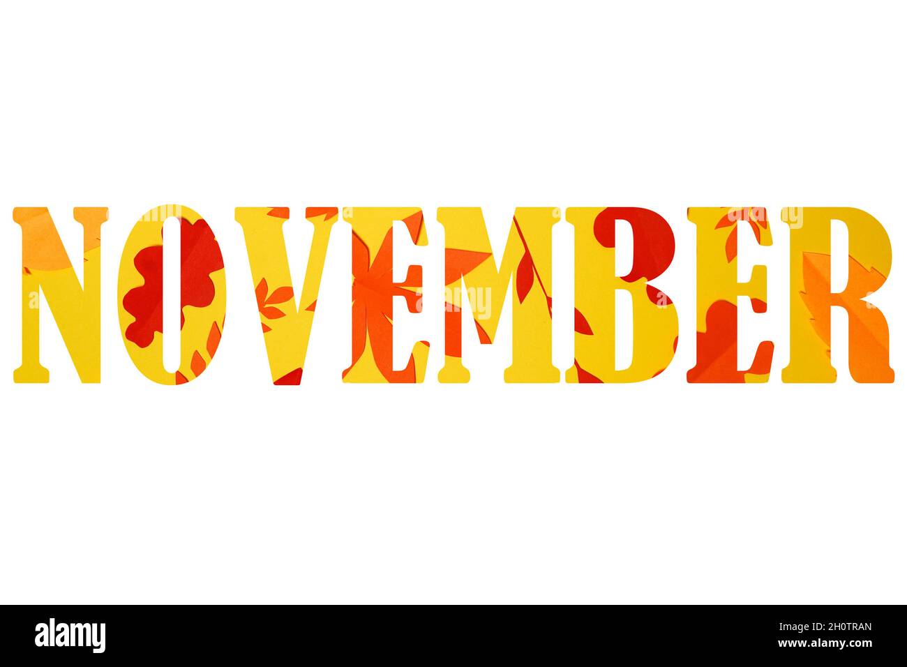 Word November from falling paper leaves isolated on white background ...
