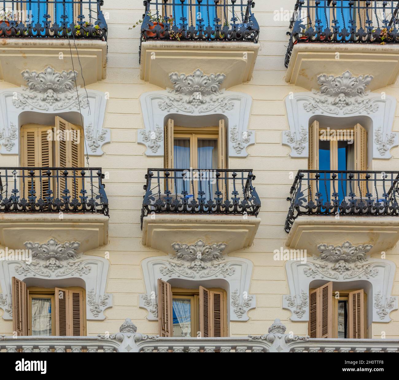 Windows in a luxury building facade in downtown Madrid, Spain Stock ...