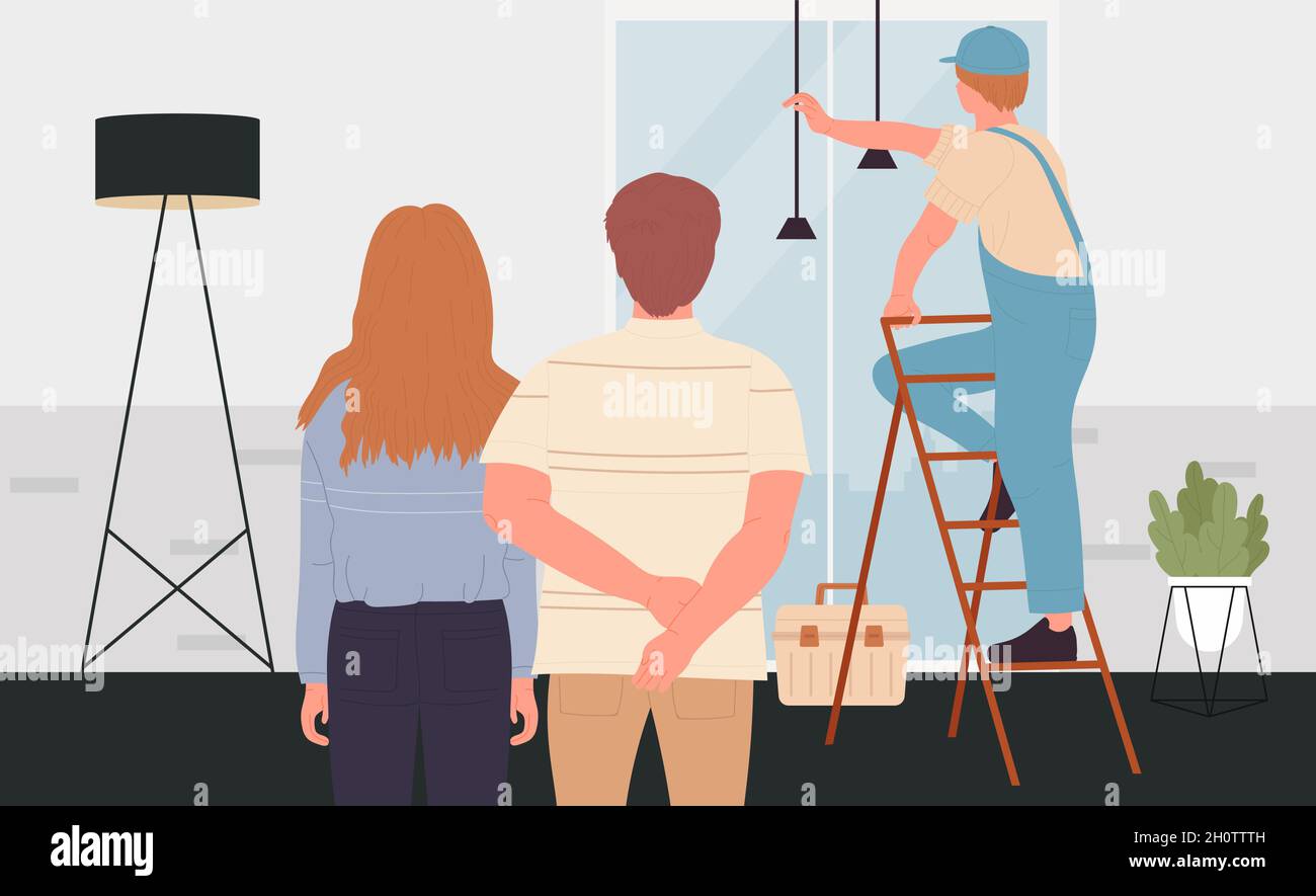 Electrician repair maintenance service for family people vector ...