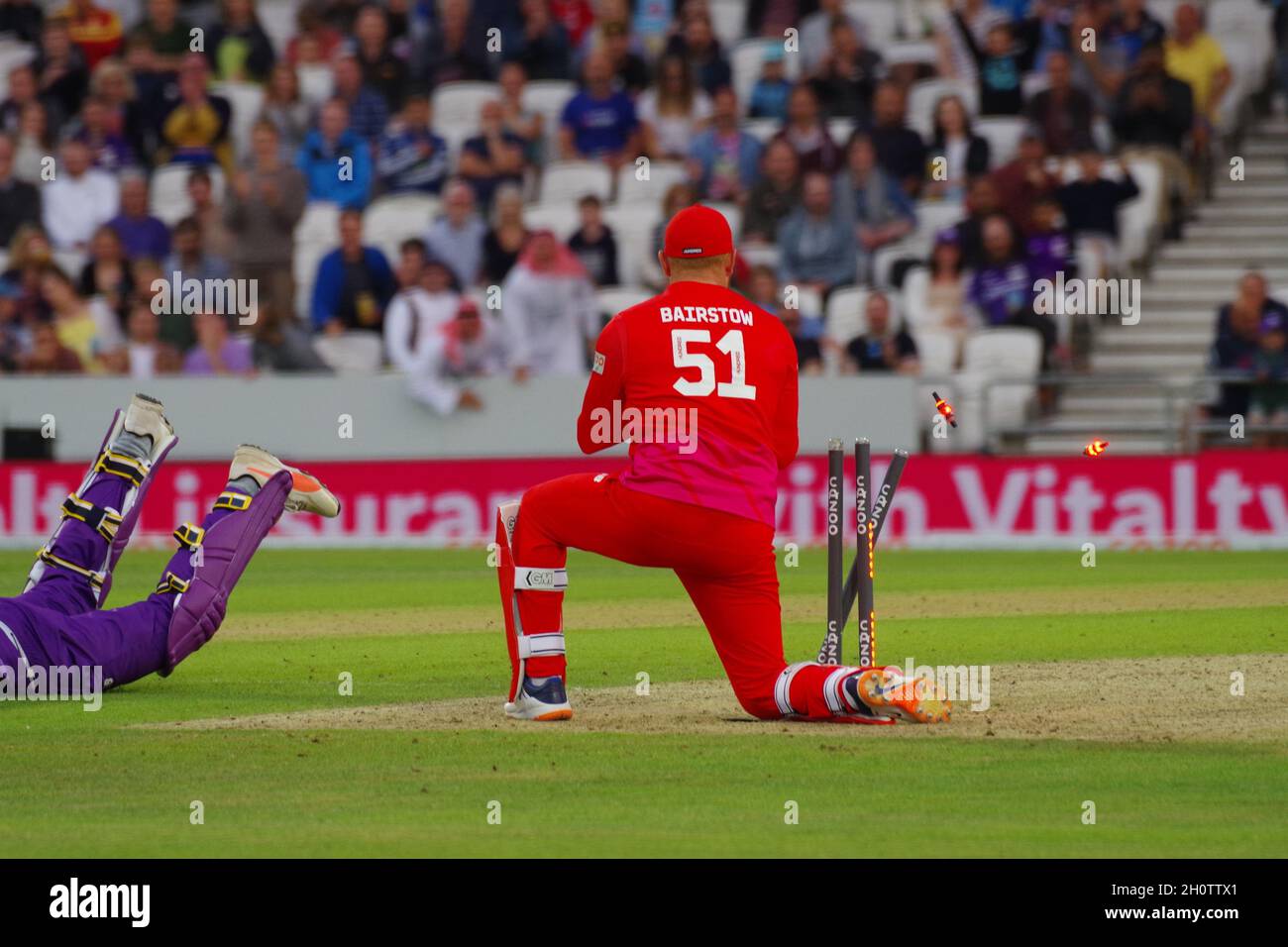 Leeds, England, 24 July 2021. Welsh Fire wicket keeper Jonny Bairstow ...