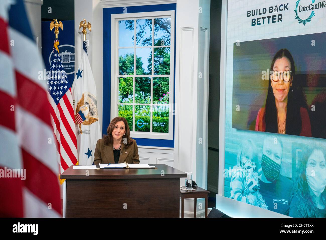 United States Vice President Kamala Harris, joined by United States ...