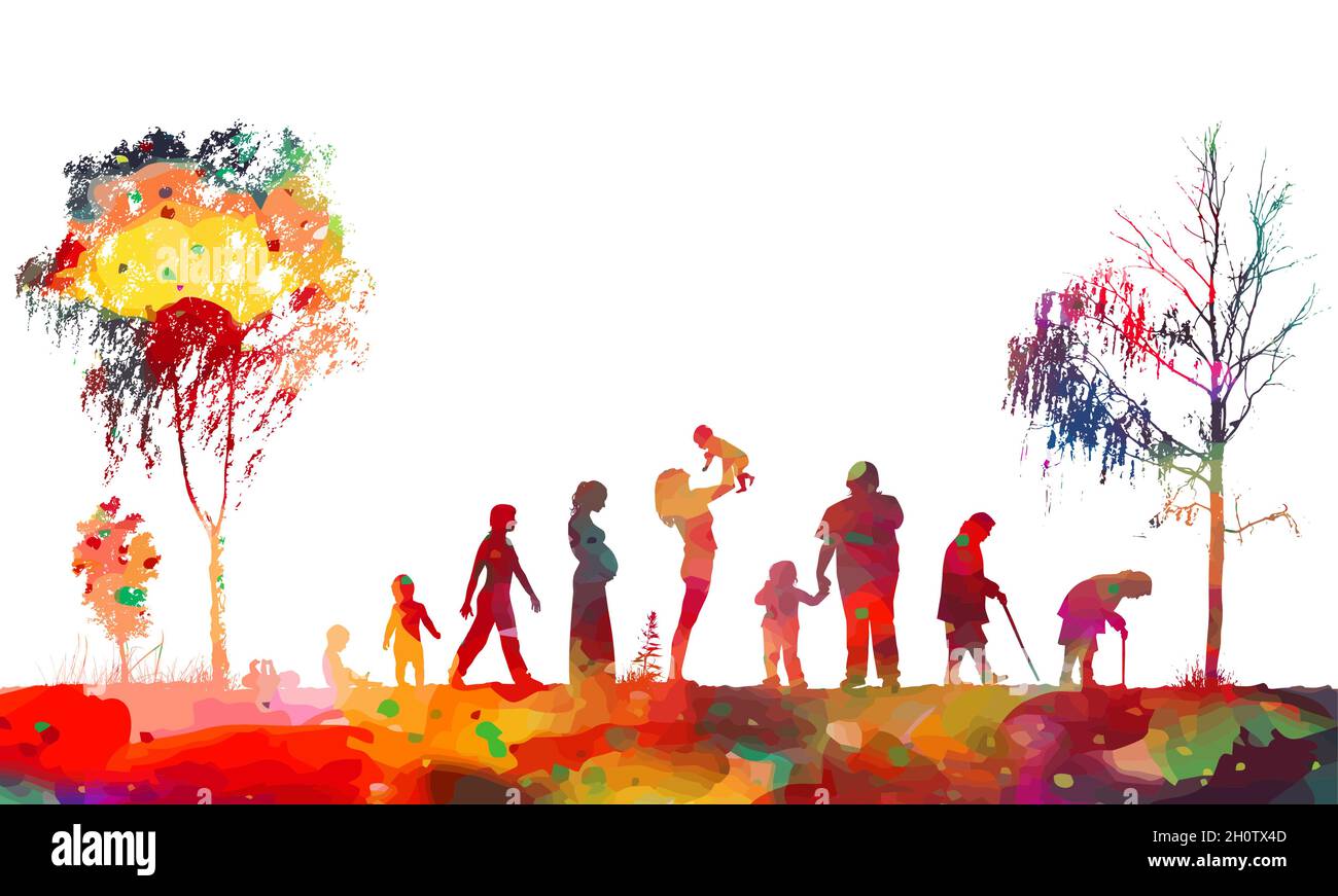 Silhouettes of people. Woman life cycle abstraction. Vector ...