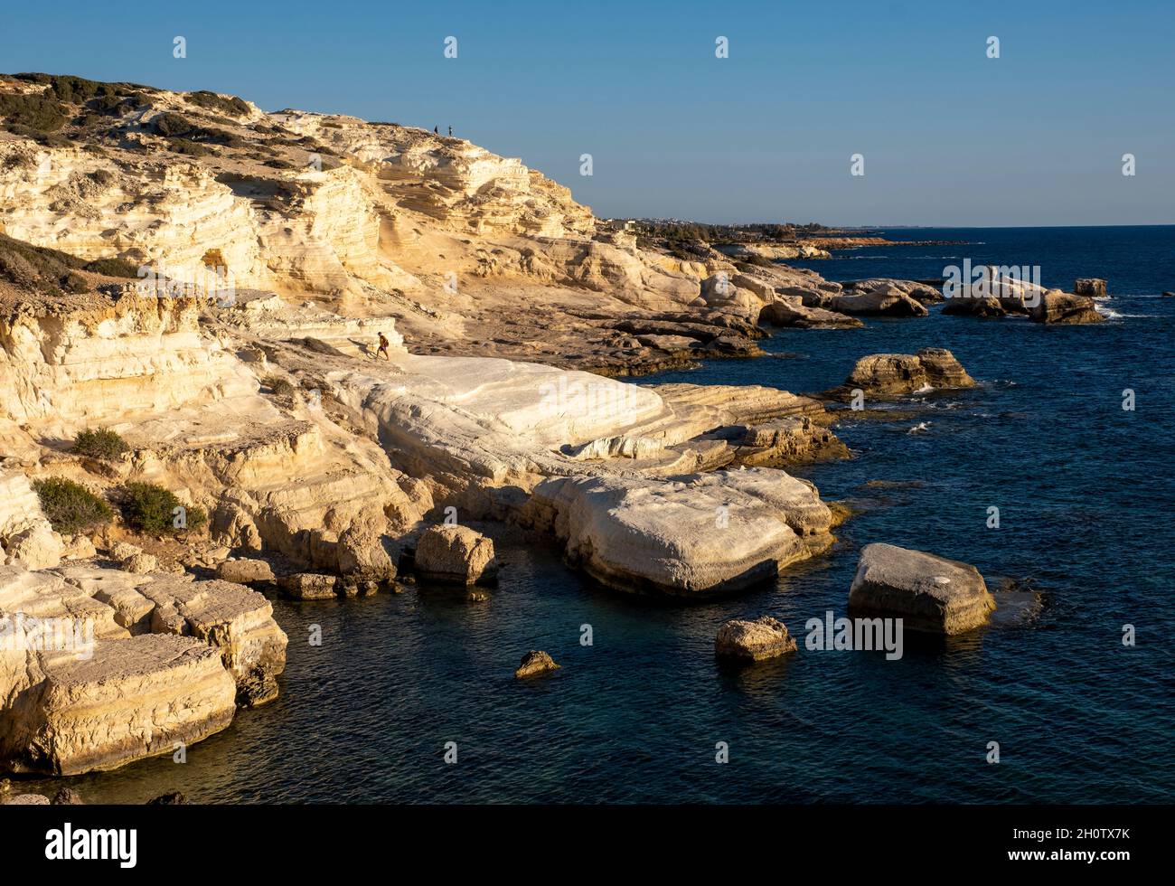 Coastal limestone rock formations, Sea Caves, Peyia, Paphos region ...