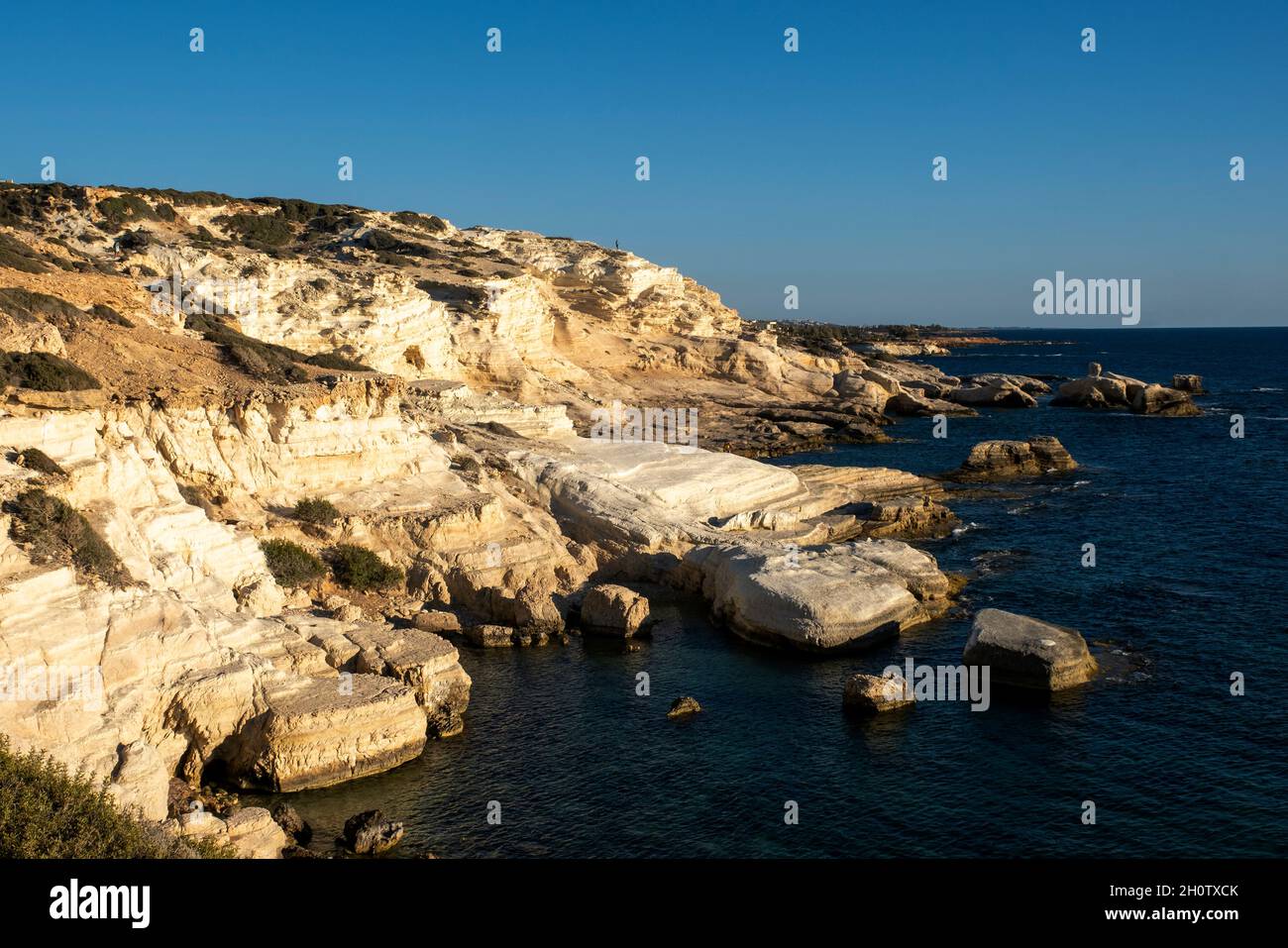 Coastal limestone rock formations, Sea Caves, Peyia, Paphos region ...