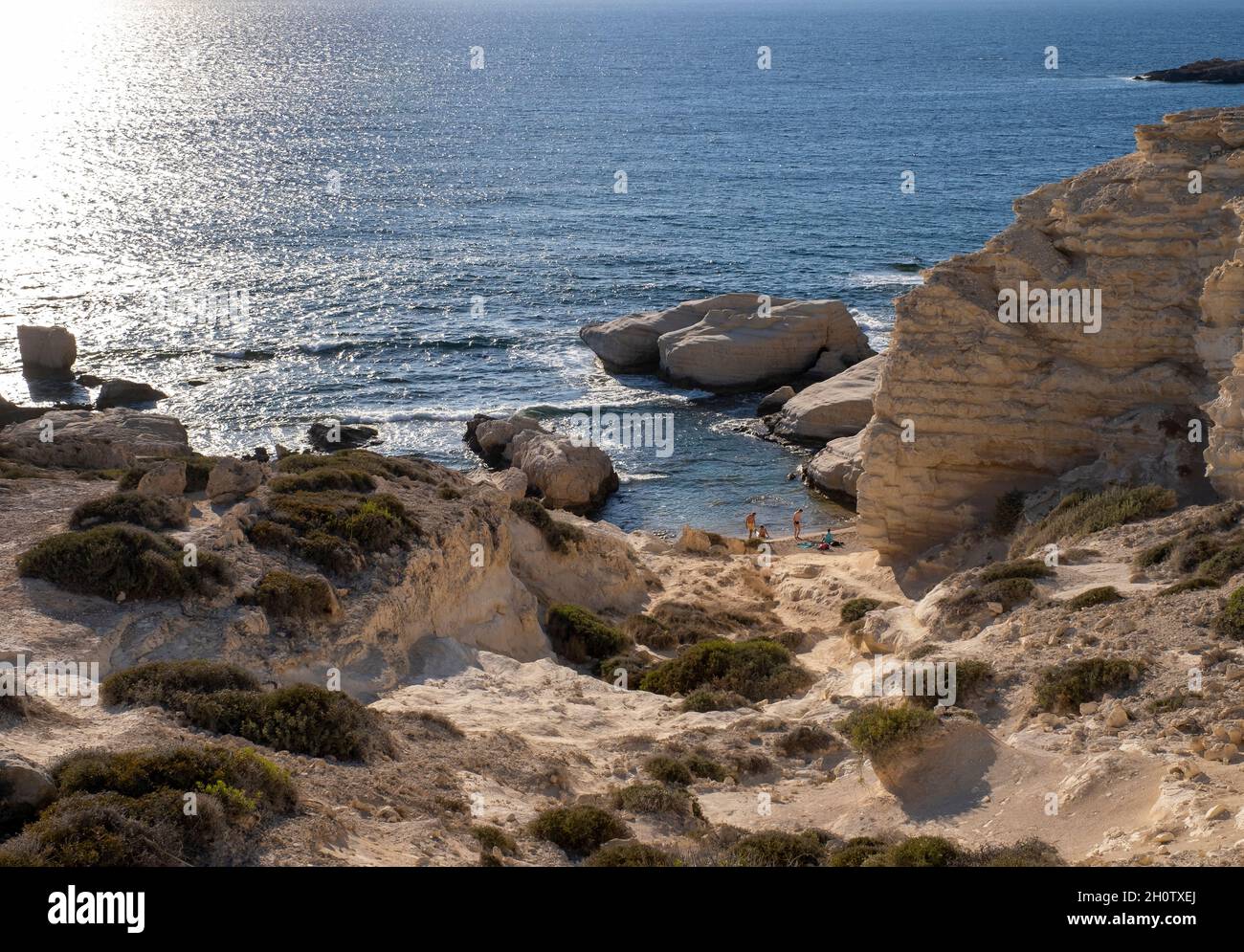 Secluded beach and limestone rock formations, Sea Caves, Peyia, Paphos ...