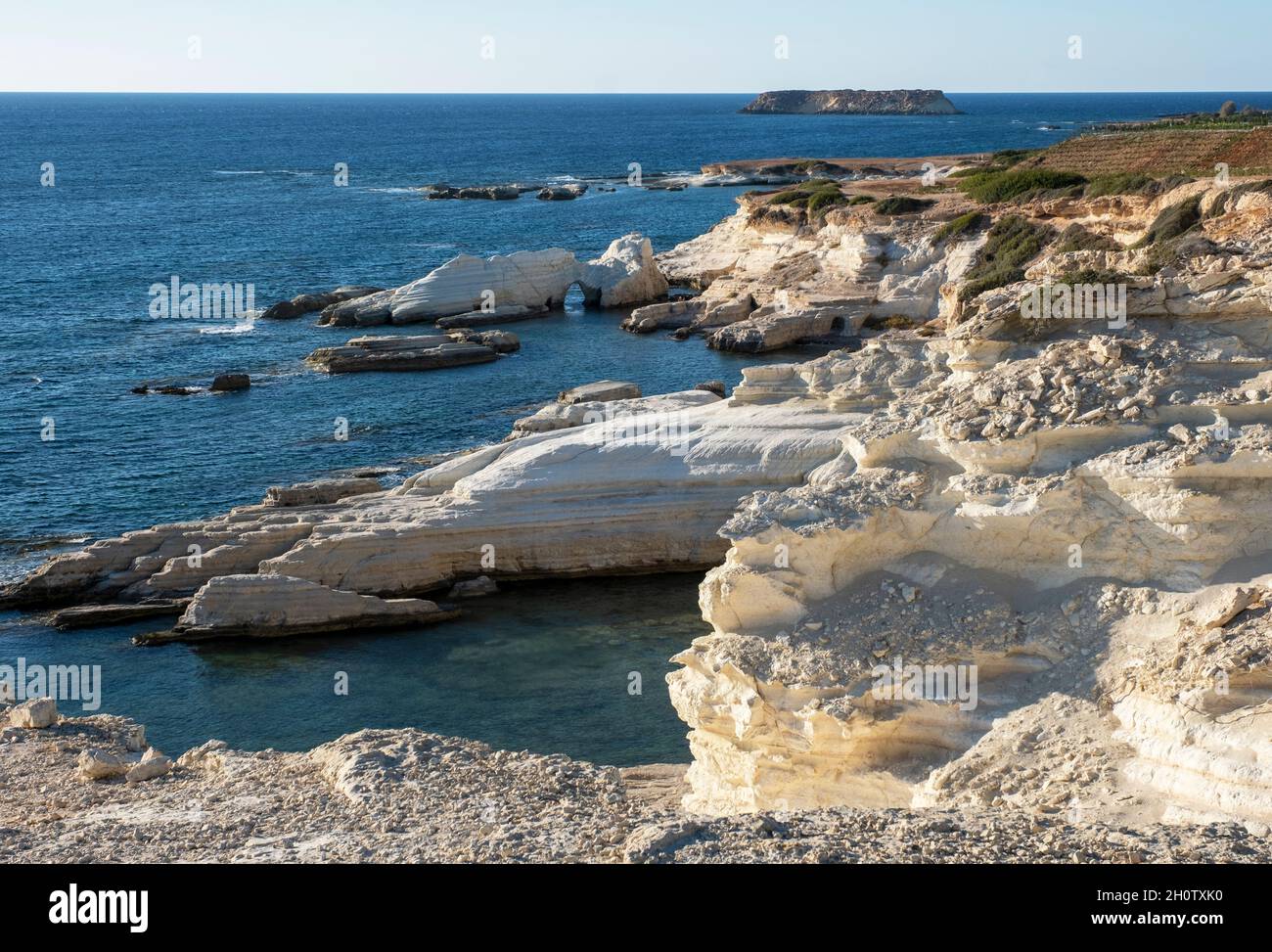 Coastal limestone rock formations, Sea Caves, Peyia, Paphos region ...