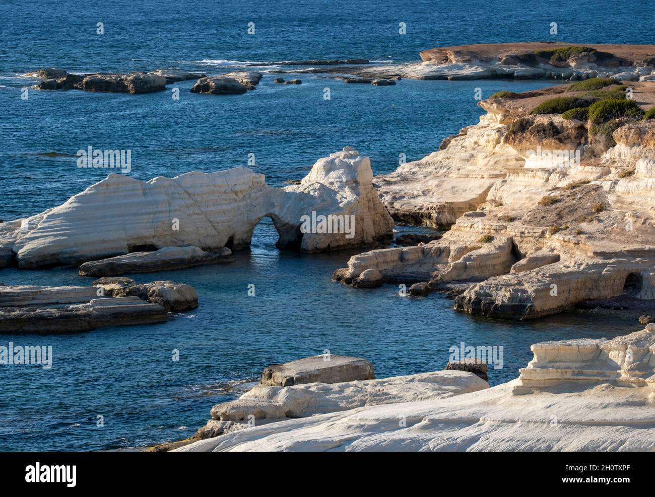 Coastal limestone rock formations, Sea Caves, Peyia, Paphos region ...