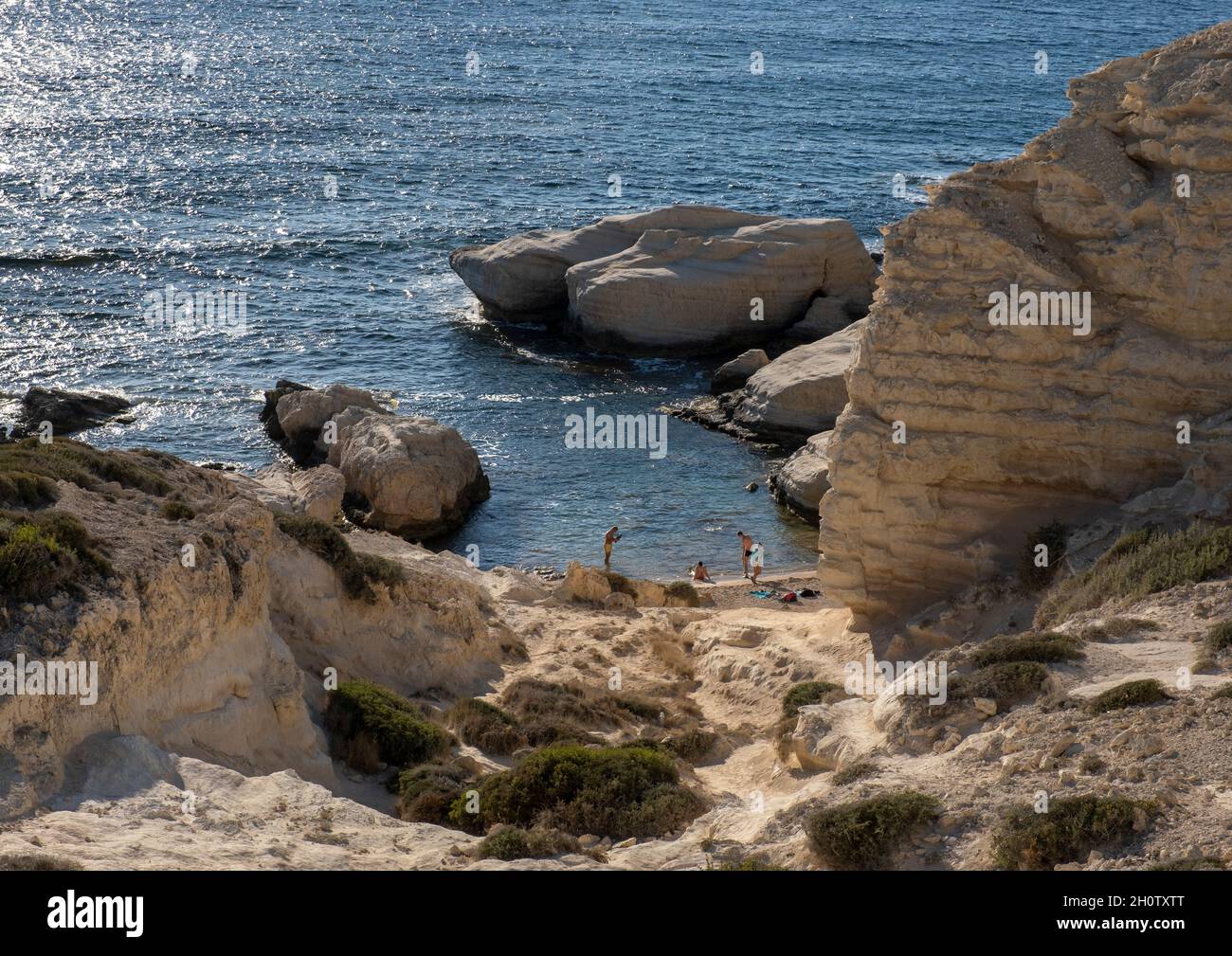 Secluded beach and limestone rock formations, Sea Caves, Peyia, Paphos ...