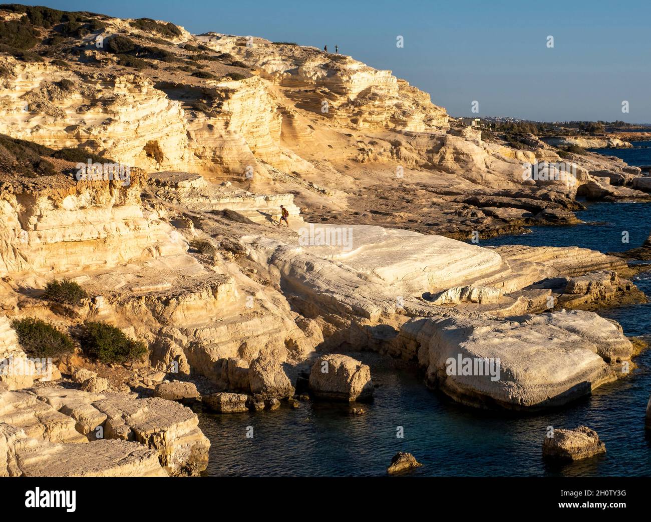 Coastal limestone rock formations, Sea Caves, Peyia, Paphos region ...