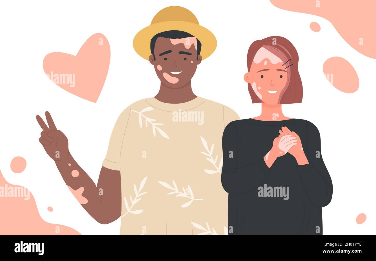 People with vitiligo vector illustration. Cartoon portraits of positive ...