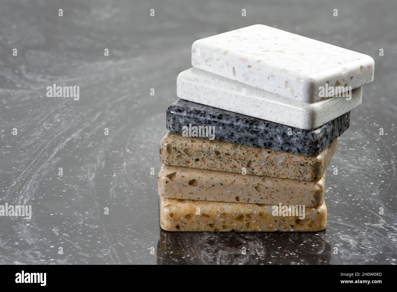 Large selection of stone samples for countertops and floors. Pieces of ...