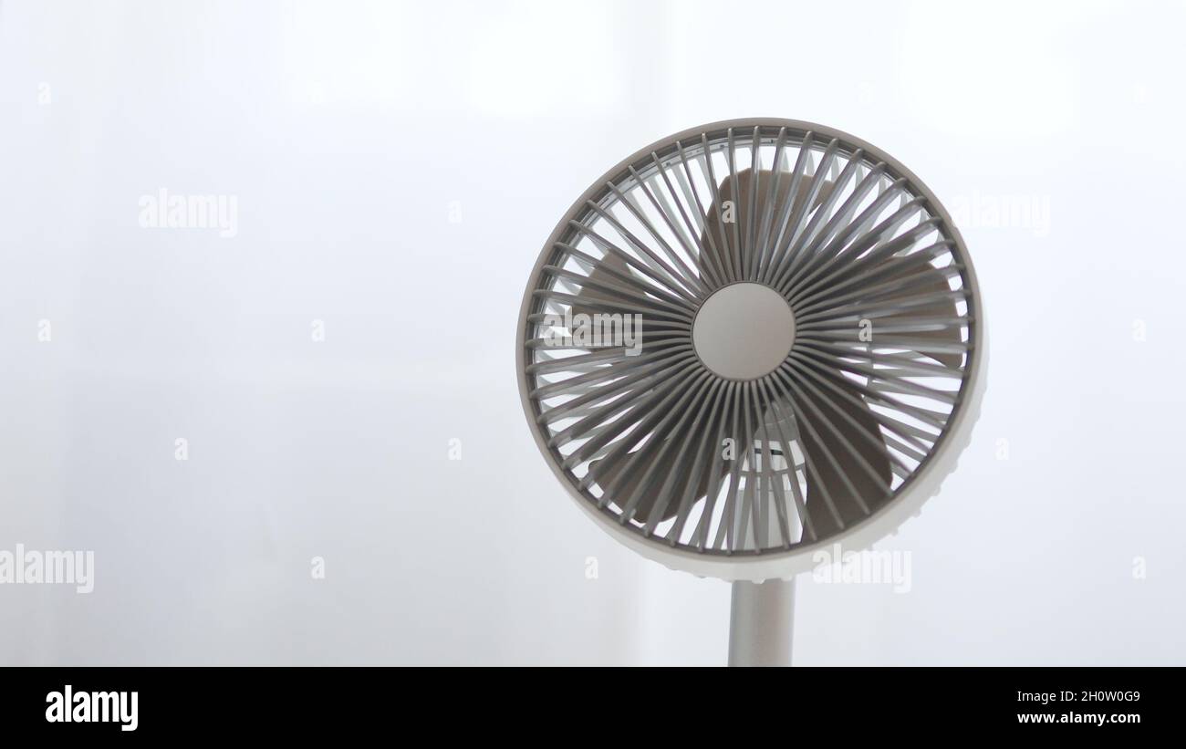 The curtain develops in the wind by the window. Stylish modern white ...