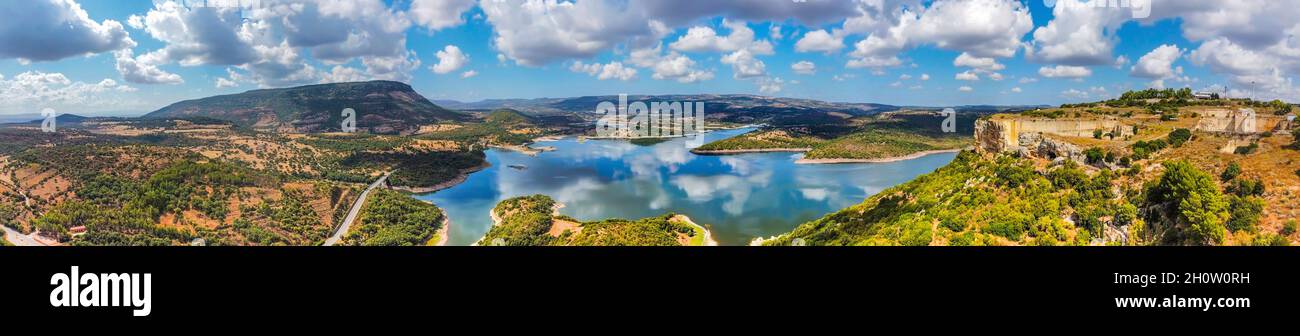 Aerial view of Lake Temo under a cloudy sky. Sardinia, Italy Stock ...