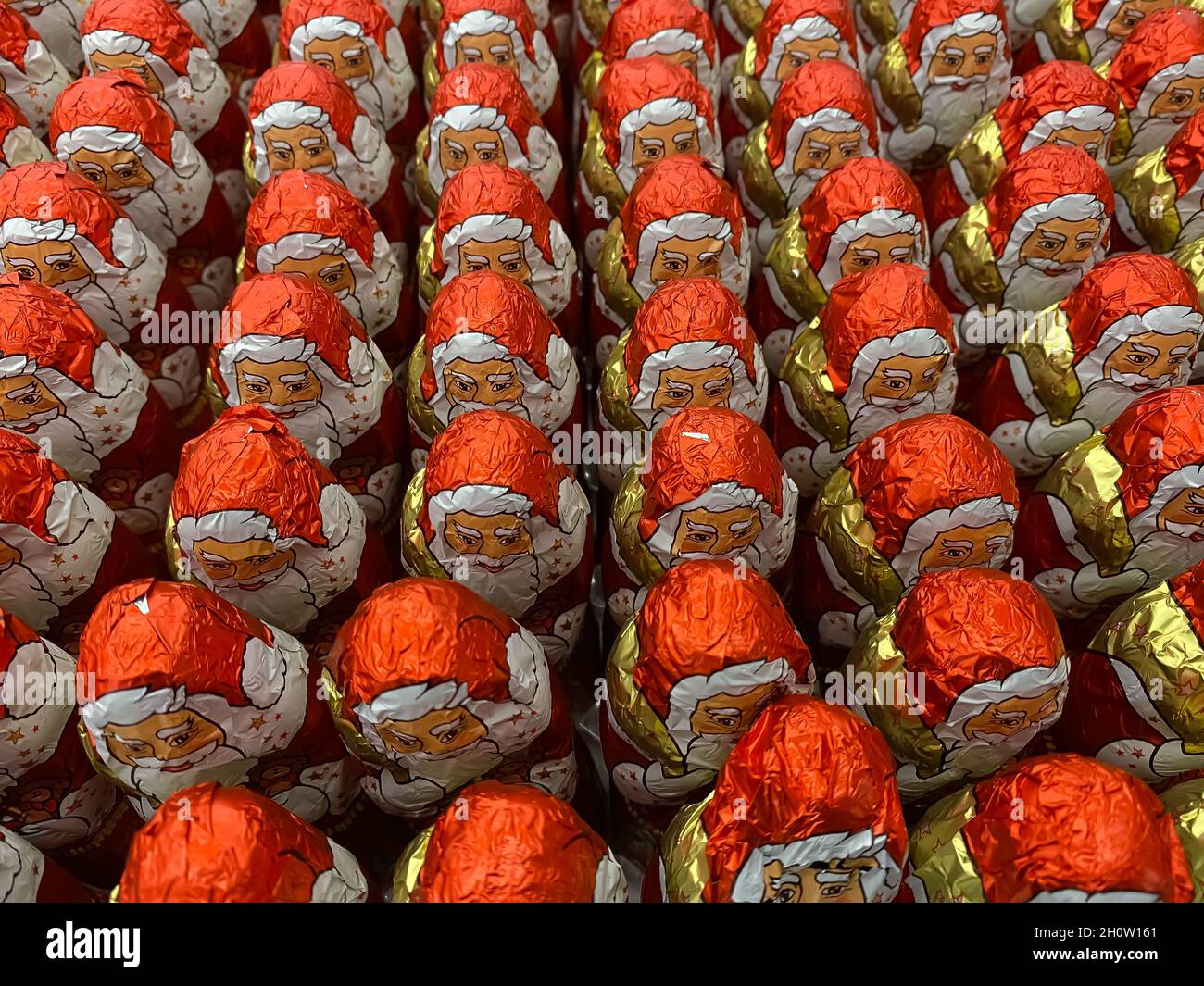 Viersen, Germany - October 9. 2021: Closeup of group many red chocolate ...