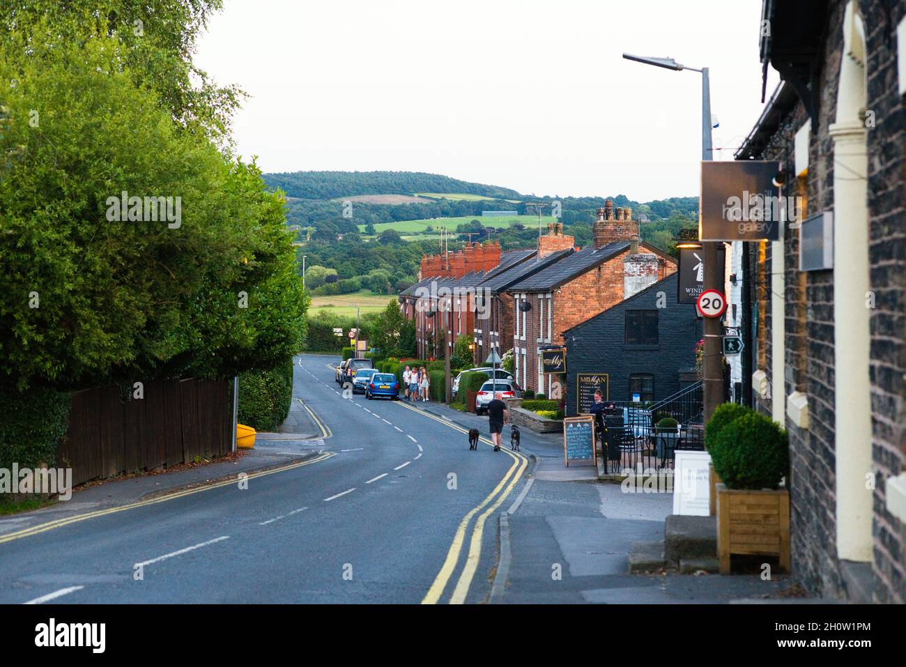 Parbold village in evening light viewed from the top of the canal ...