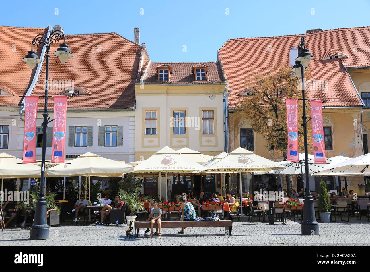 Pretty Piata Mica in the historical city of Sibiu, in Transylvania ...