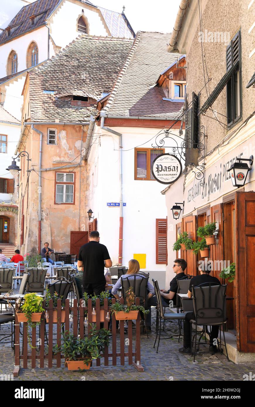 Cafes & restaurants in the pretty Lower Town of historical city Sibiu ...