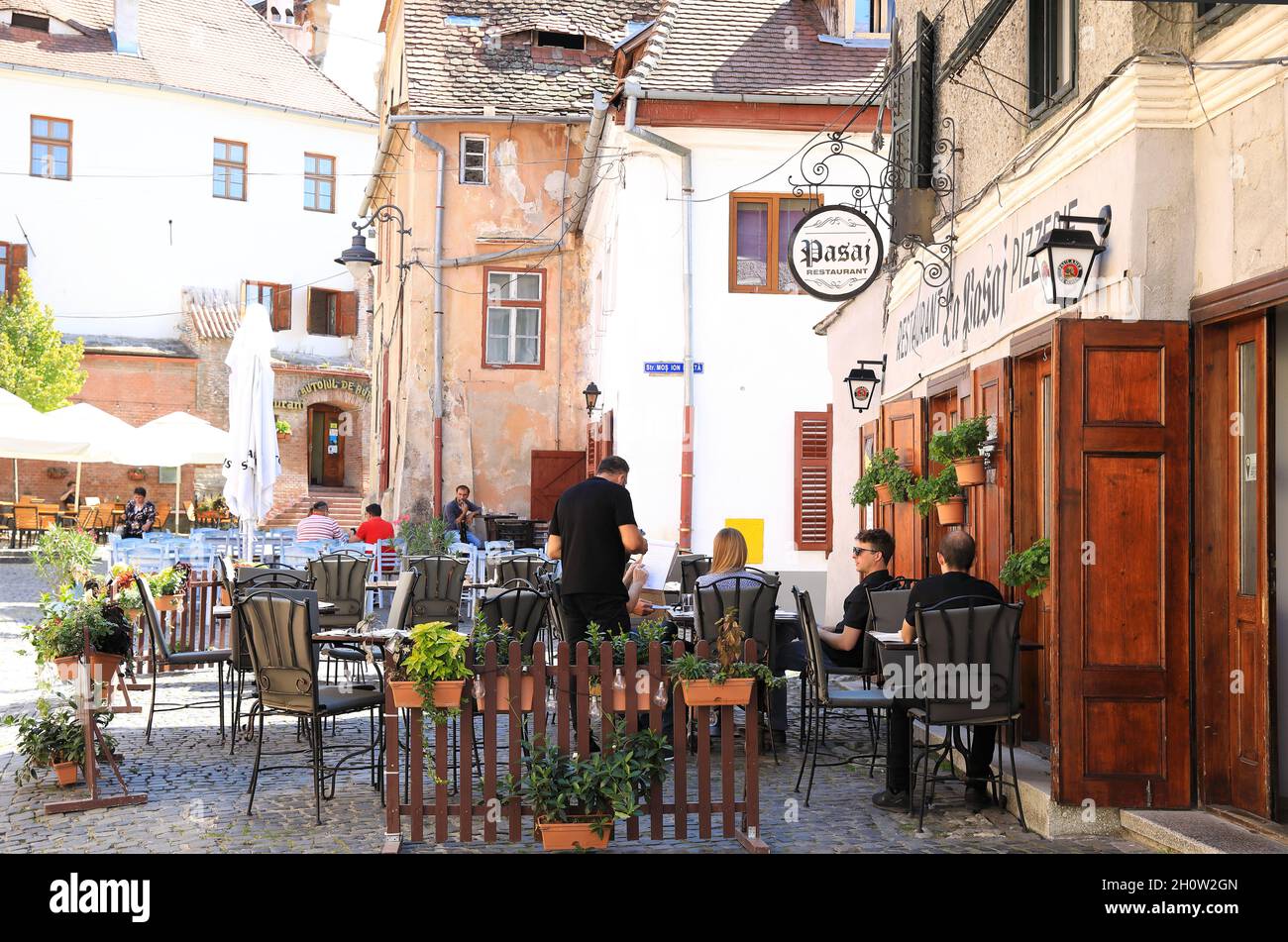 Cafes & restaurants in the pretty Lower Town of historical city Sibiu ...